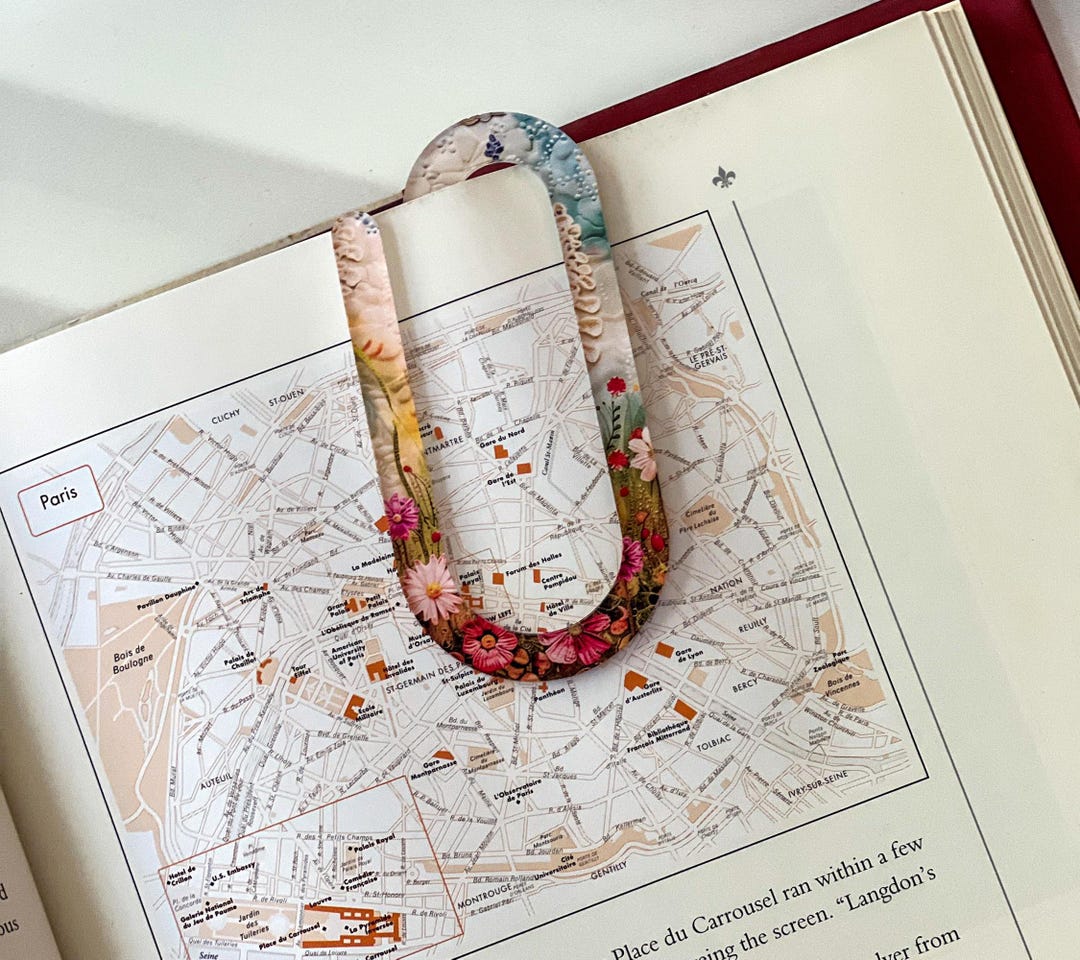 Paperclip Bookmark Embroidered Flowers Custom UV Printed Acrylic ...