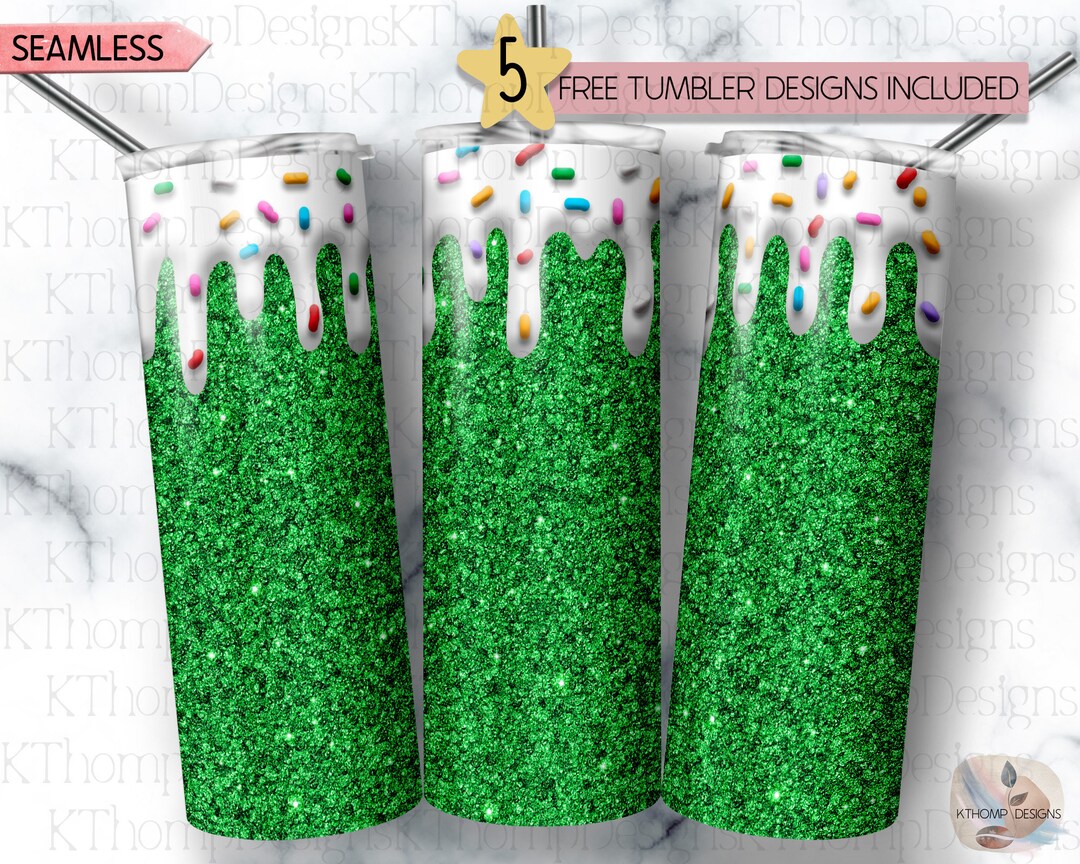 Green Glitter Ice Cream Sprinkle Drip Tumbler Wrap 20oz Skinny ...