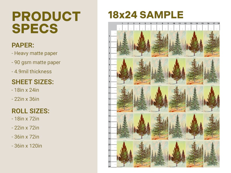 Vintage Pine Tree Wrapping Paper Roll, Vintage Tree Gift Wrap Sheets ...