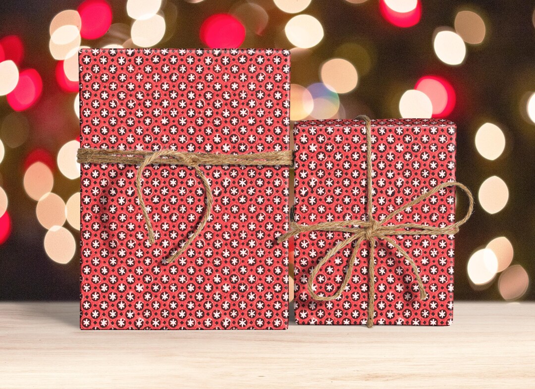 Rustic Red Star Pattern Wrapping Paper, Vintage Christmas Gift Wrap ...