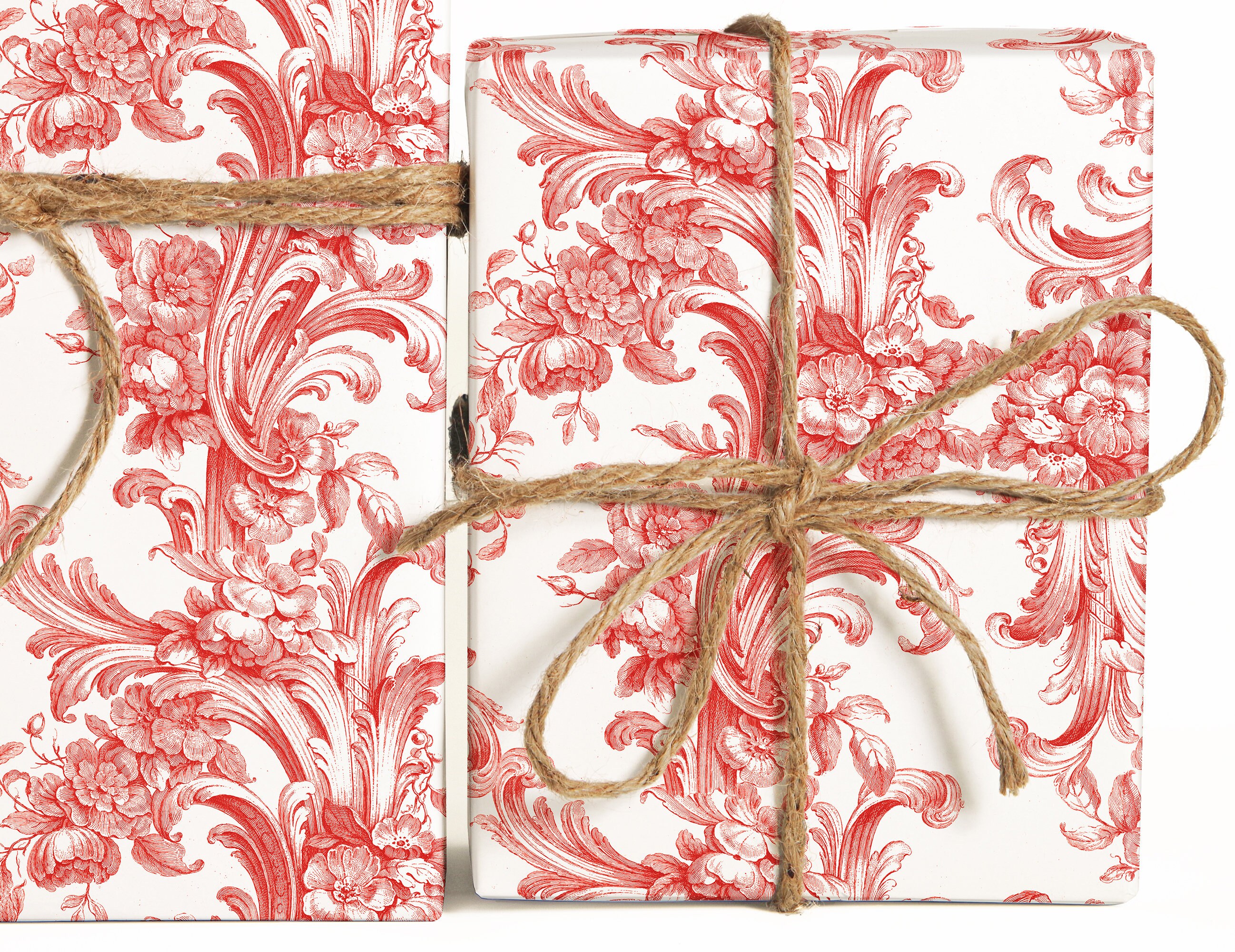 Red Floral Leaf Etch Wrapping Paper Roll, Decorative Gift Wrap Sheets ...