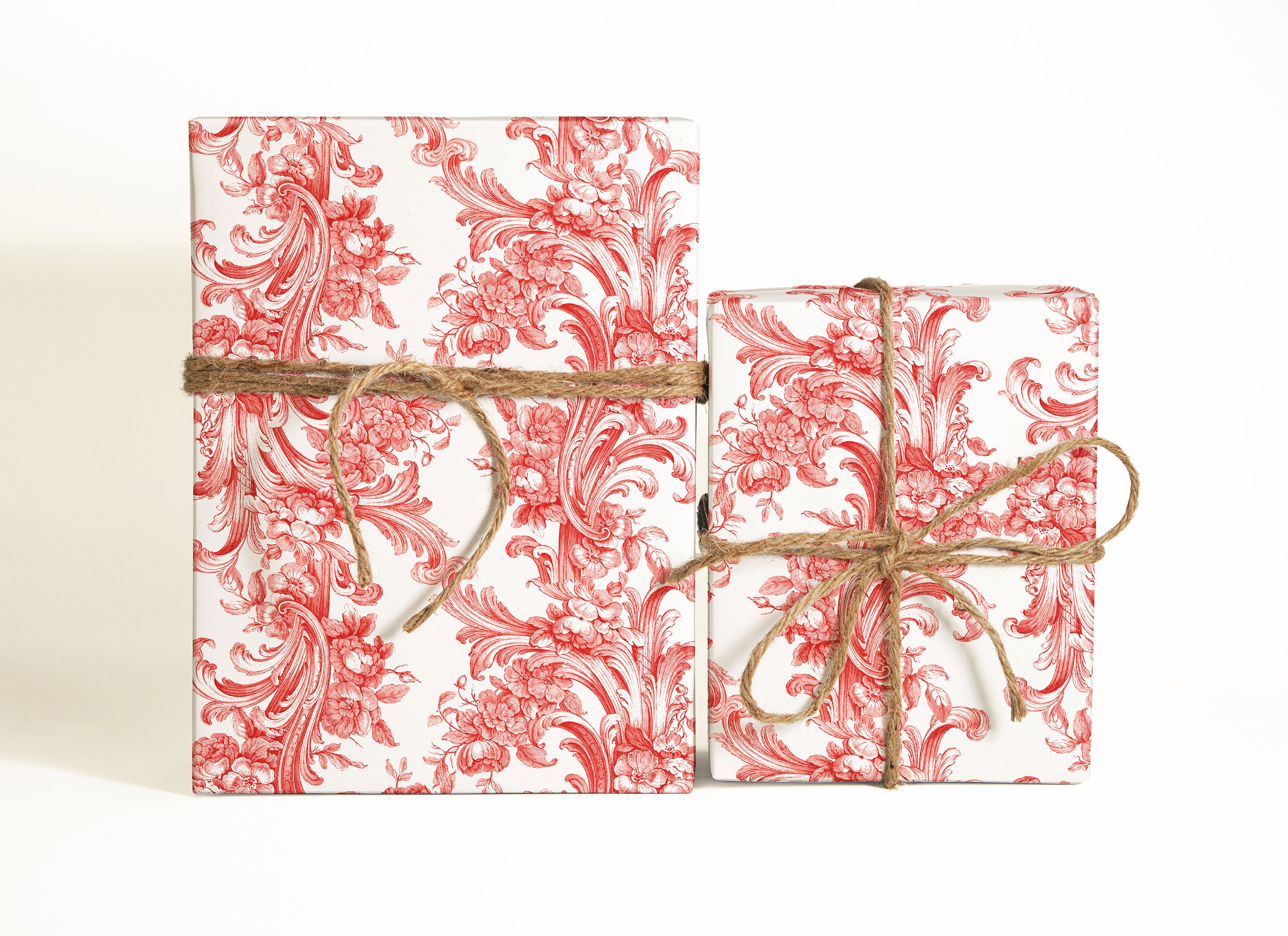 Red Floral Leaf Etch Wrapping Paper Roll, Decorative Gift Wrap Sheets ...