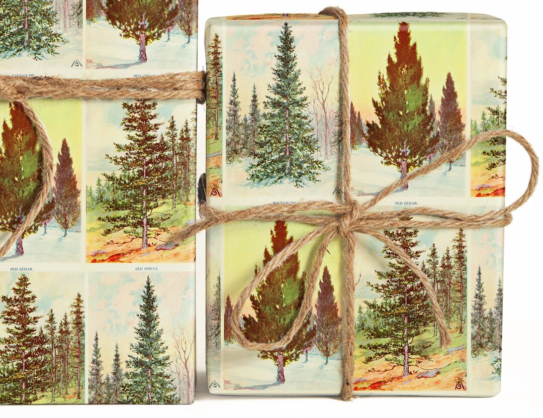 Vintage Pine Tree Wrapping Paper Roll, Vintage Tree Gift Wrap Sheets ...