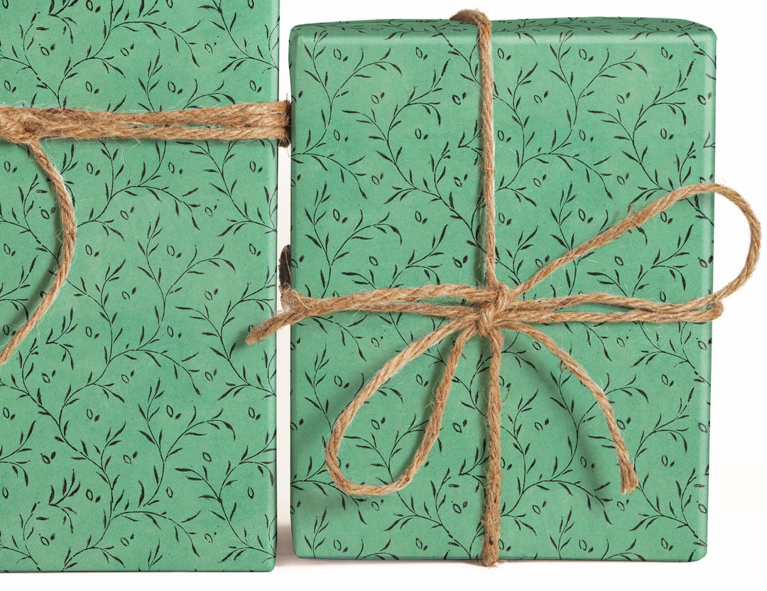 Vintage Green Paper Textile Wrapping Paper, Vintage Floral Branch Swirl ...