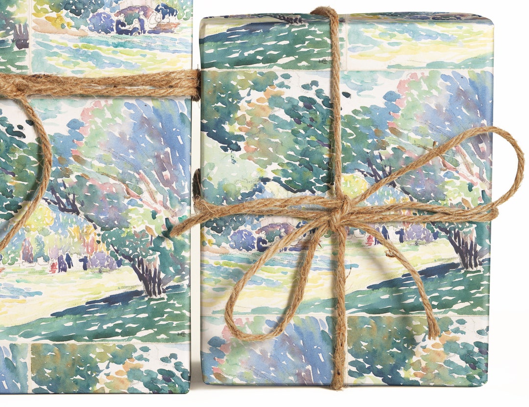 Watercolor Landscape Wrapping Paper, Painting Gift Wrap Sheets ...
