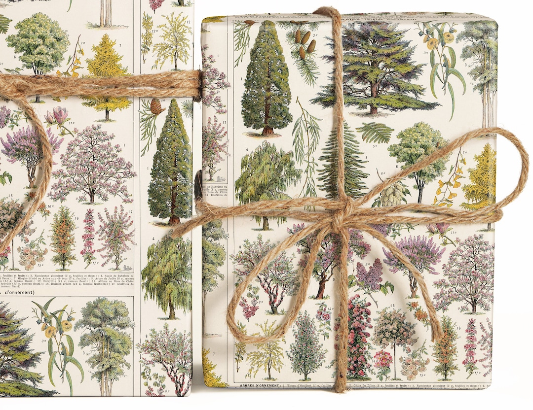 Ornamental Trees Wrapping Paper Roll, Vintage Tree Gift Wrap Sheets ...
