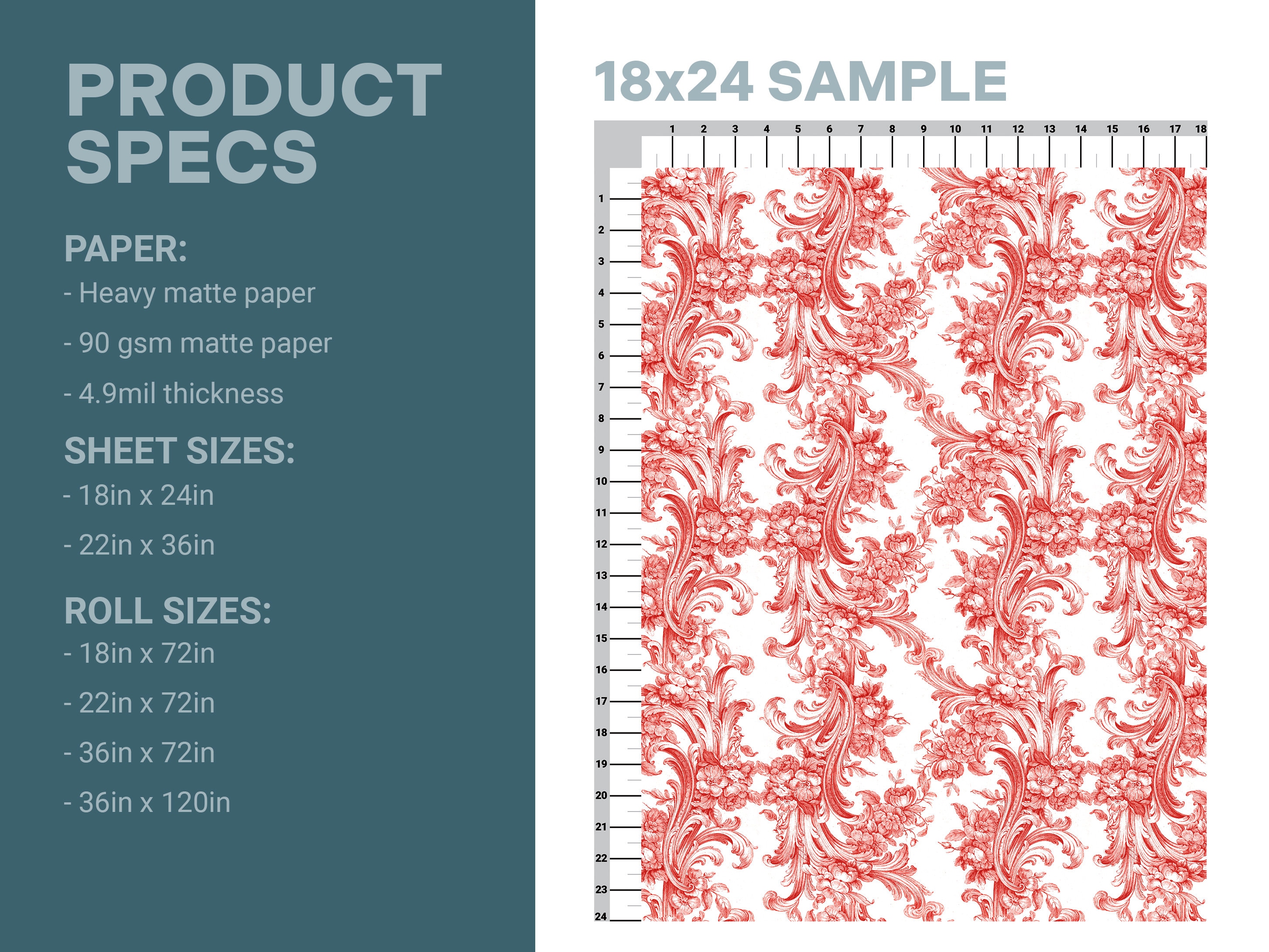 Red Floral Leaf Etch Wrapping Paper Roll, Decorative Gift Wrap Sheets ...