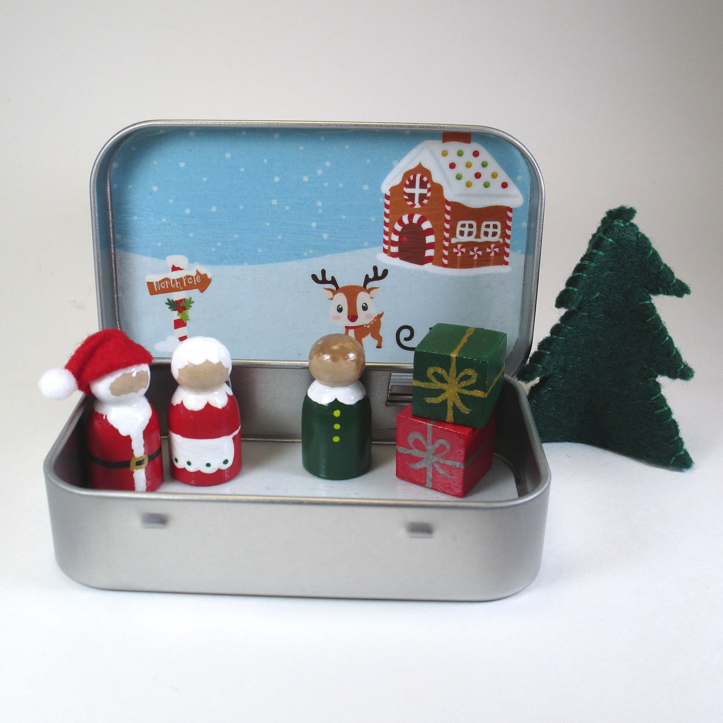 Christmas Santa Quiet Toy Peg Dolls Tin Box Stocking | Etsy