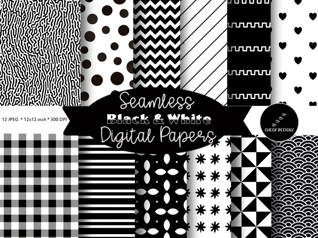 Seamless Black and White Digital Paper Set | Geometric Patterns for ...