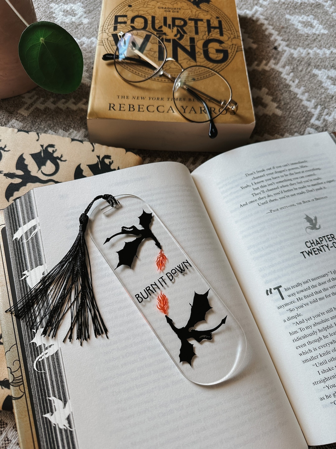 Burn It Down Dragon Acrylic Bookmark Iron Flame Inspired Fourth Wing ...