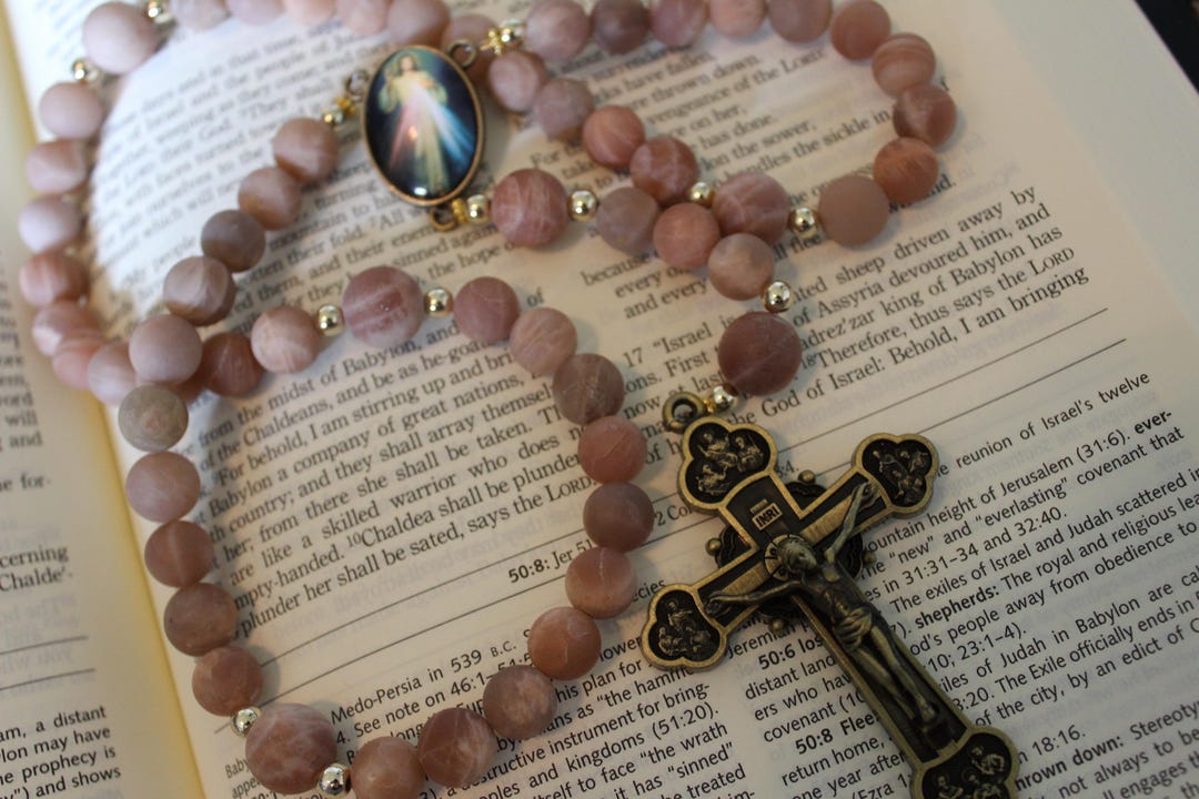 Divine Mercy-natural Stone Catholic Rosary - Etsy