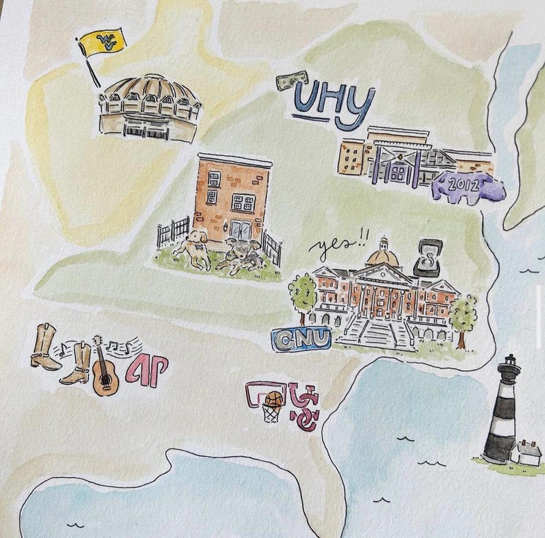 Maps: Custom Illustrated Watercolor Map // Hand Painted Map, Hand Drawn ...