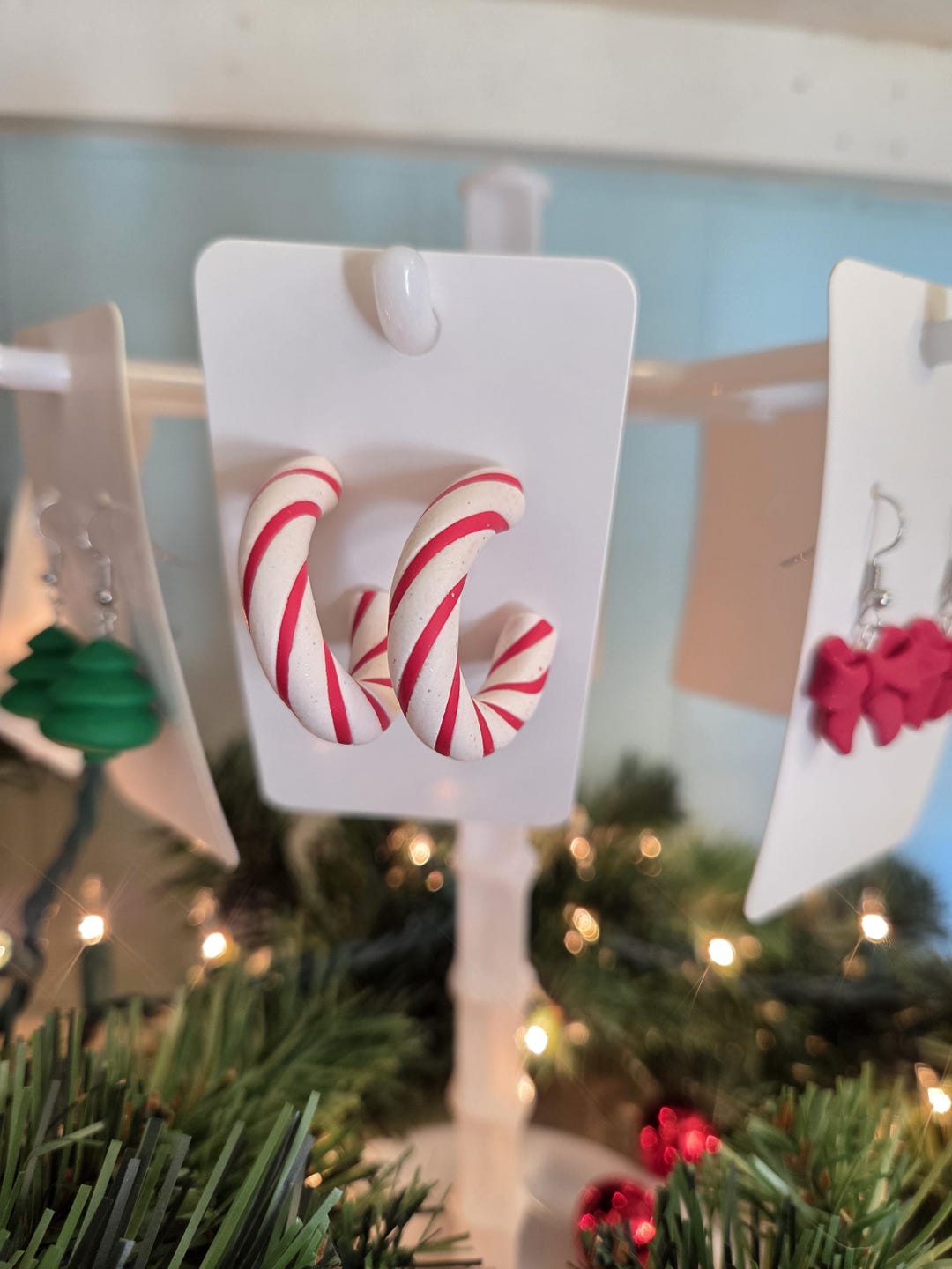 Handmade Christmas Candy Cane Hoop Earrings - Etsy