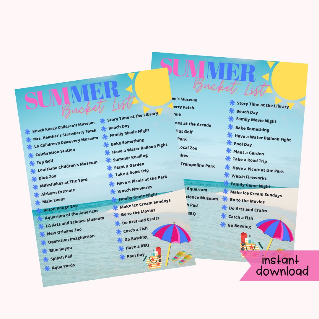 Summer Bucket List for Kids, Summer Bucket List, Printable, Family ...