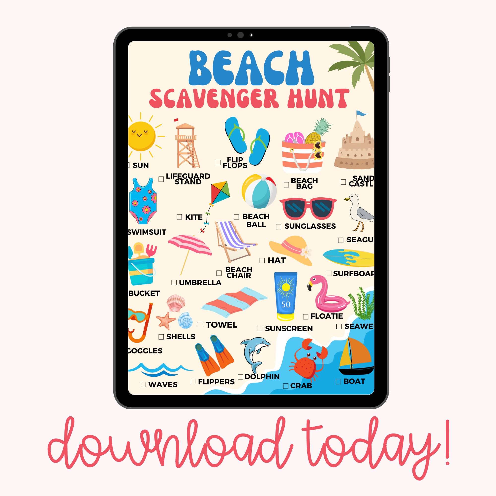 Beach Day Scavenger Hunt | Beach Scavenger Hunt | Summer Scavenger Hunt ...