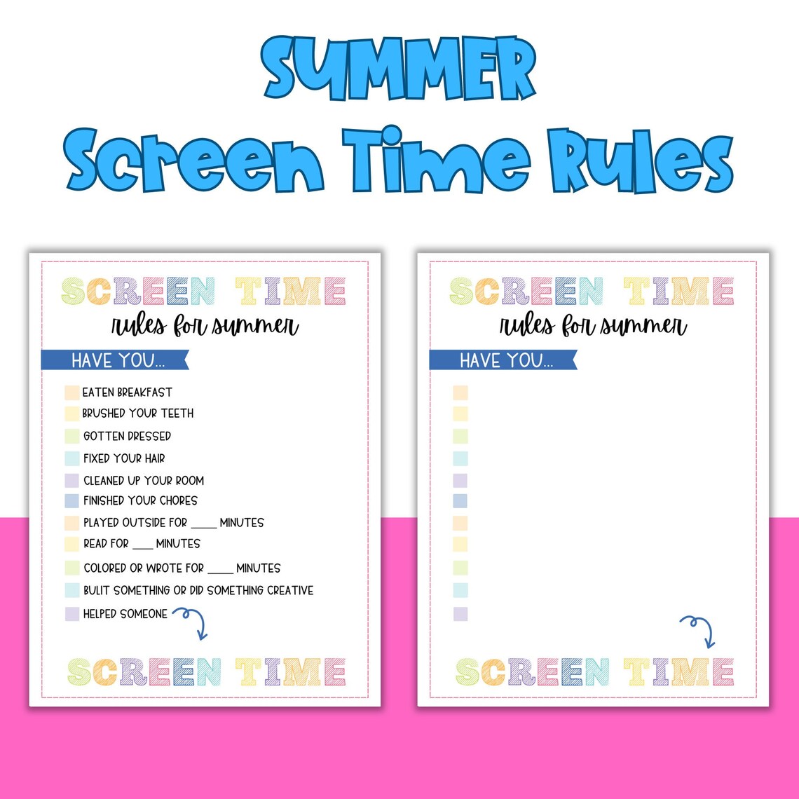 Printable Summer Screen Time Rules for Kids | Screen Time Rules ...