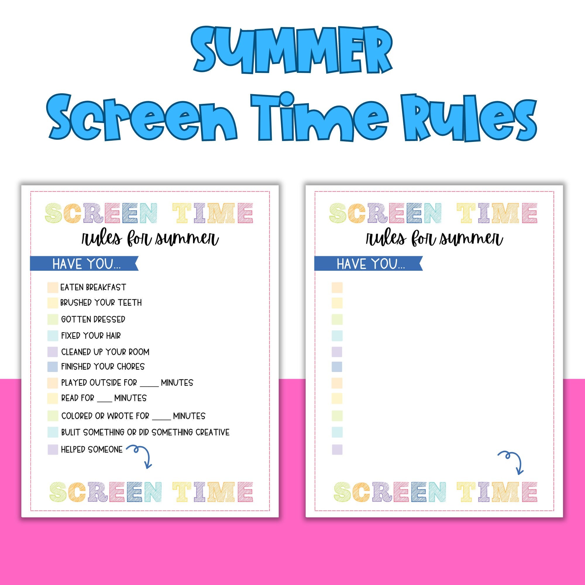 Printable Summer Screen Time Rules for Kids | Screen Time Rules ...