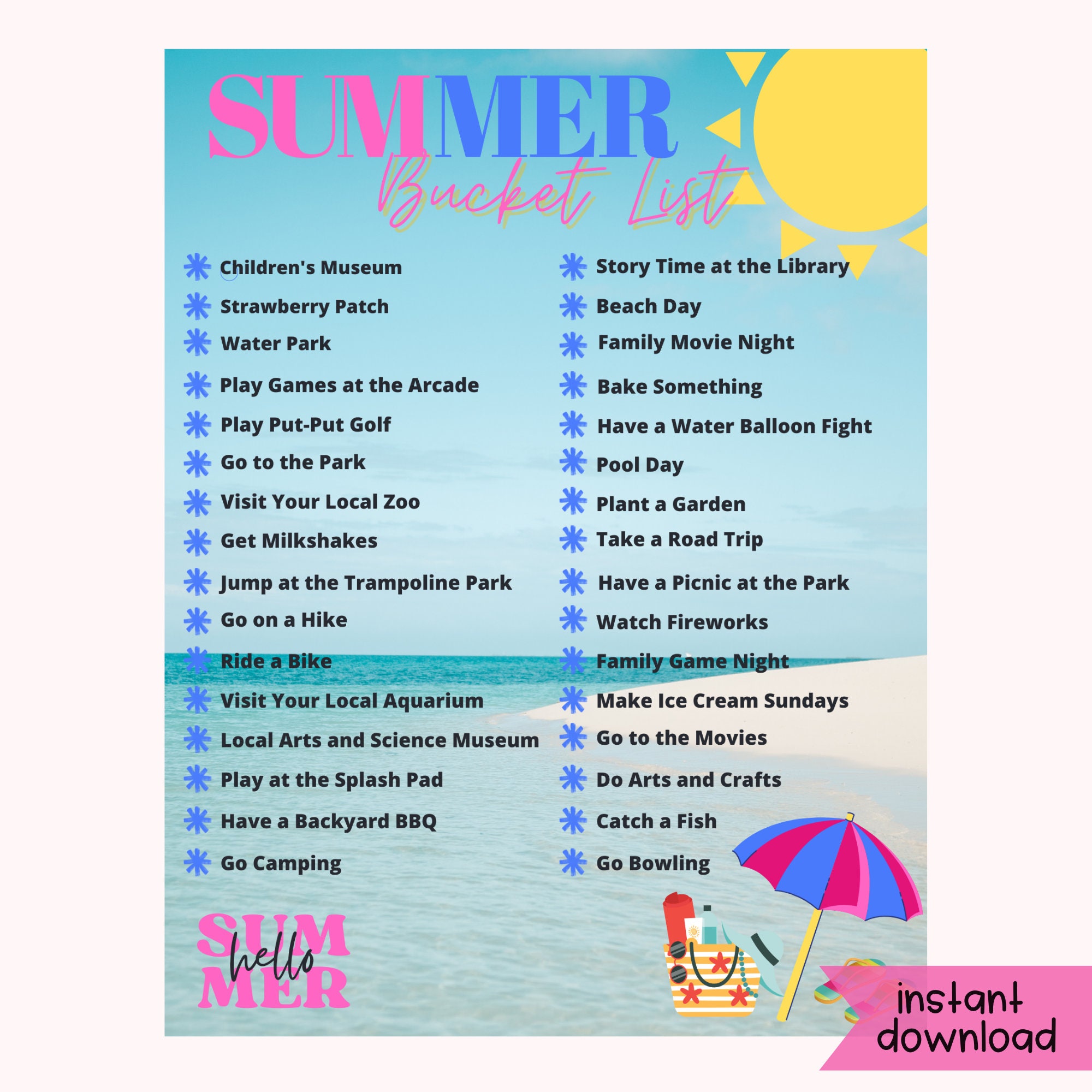 Summer Bucket List for Kids, Summer Bucket List, Printable, Family ...