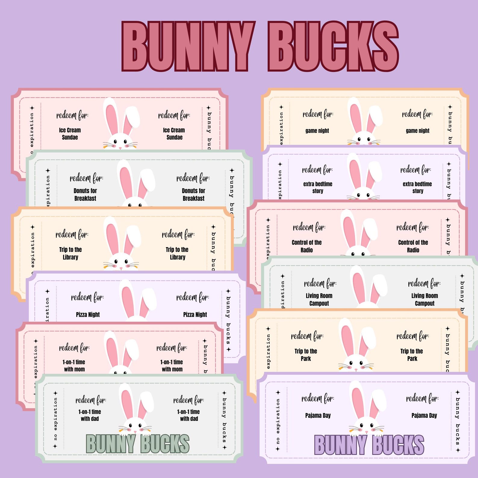 Bunny Bucks | Easter Bunny Coupons | Easter Basket Ideas for Kids ...