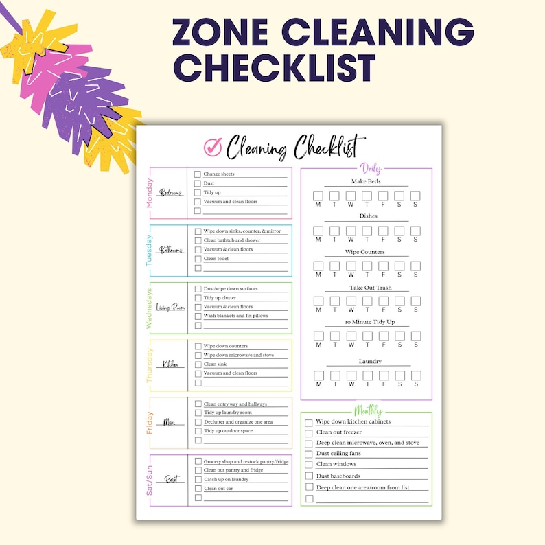 Home Cleaning Checklist | Zone Cleaning Checklist | Cleaning Checklist ...