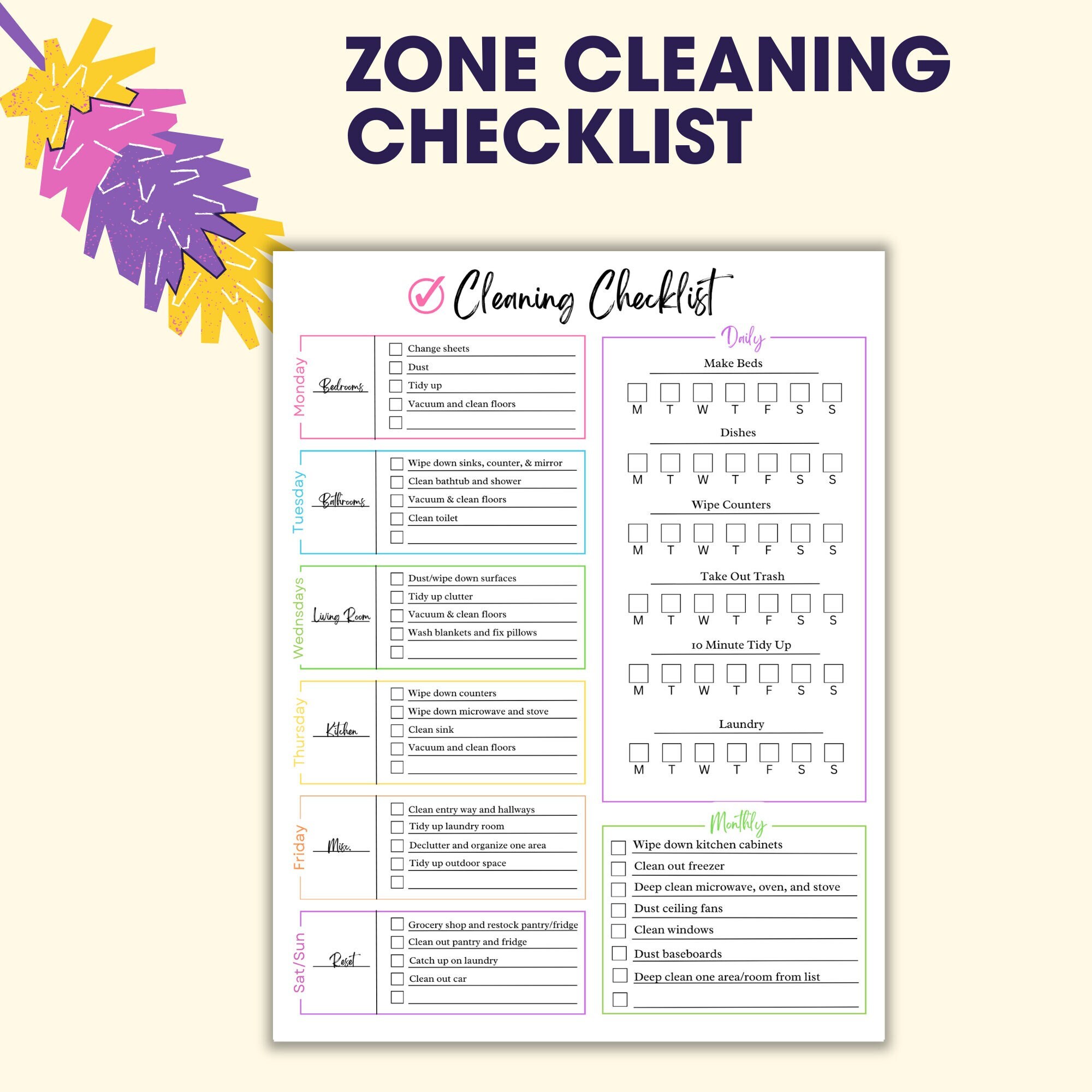 Home Cleaning Checklist | Zone Cleaning Checklist | Cleaning Checklist ...