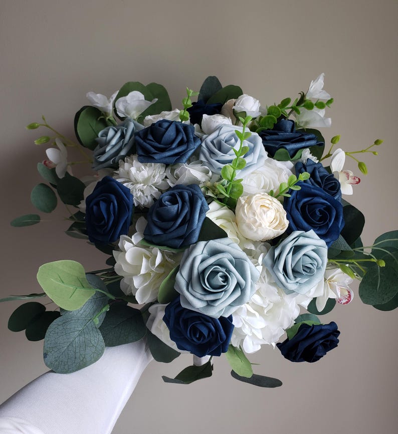 Dusty Blue, Navy Blue Hand Bouquet - Etsy