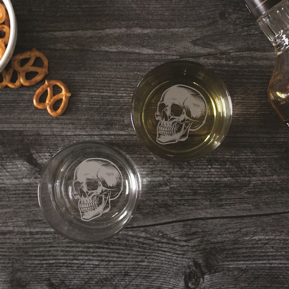 Two 2 Engraved Skull Rocks Glasses | Etsy