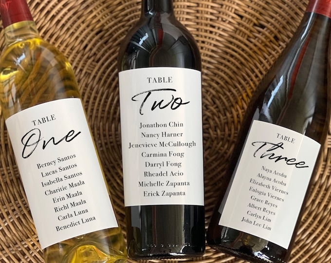 Table Number Wine Bottle Labels Wedding Seating Plan Labels Printed ...