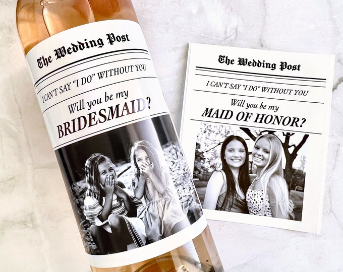 Wavy Bridesmaid Proposal Wine Label, Mediterranean Maid of Honor ...