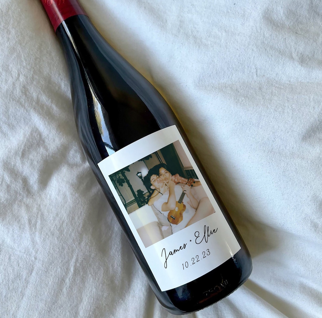 Custom Photo Wine Label - Newly Engaged Couple, 21st, 30th Birthday ...