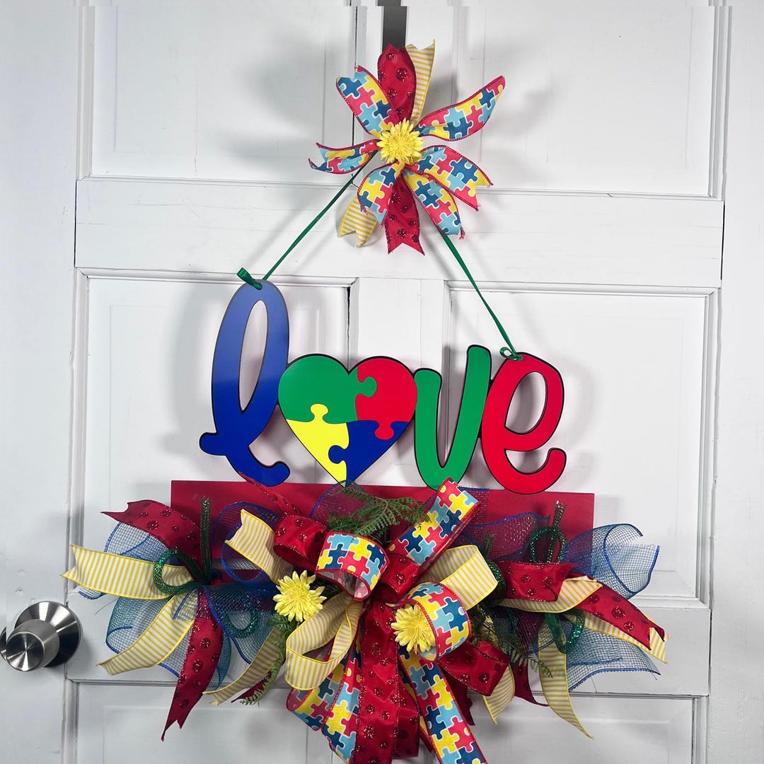 Autism Awareness Door Hanger for Your Front Door, Puzzle Piece Wood ...