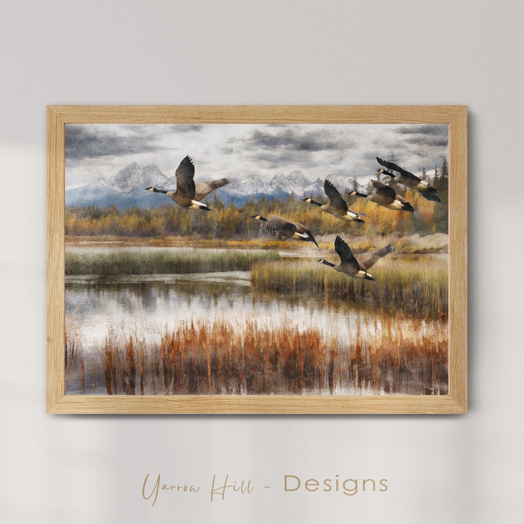 Canada Geese Painting: Mountain Lake Landscape (digital Download) - Etsy