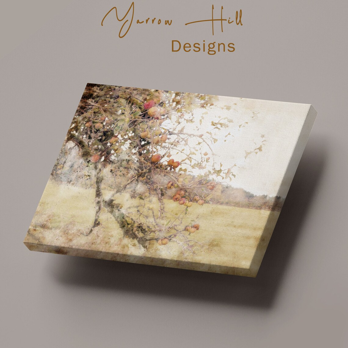 Apple Tree in Field, Fall Watercolor Landscape Painting, Printable Wall ...