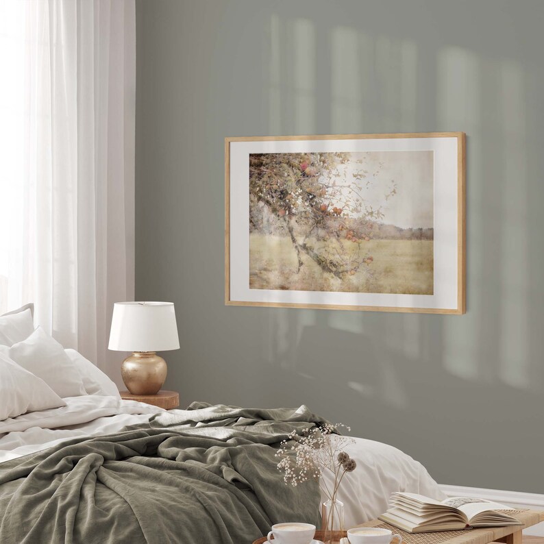 Apple Tree in Field, Fall Watercolor Landscape Painting, Printable Wall ...