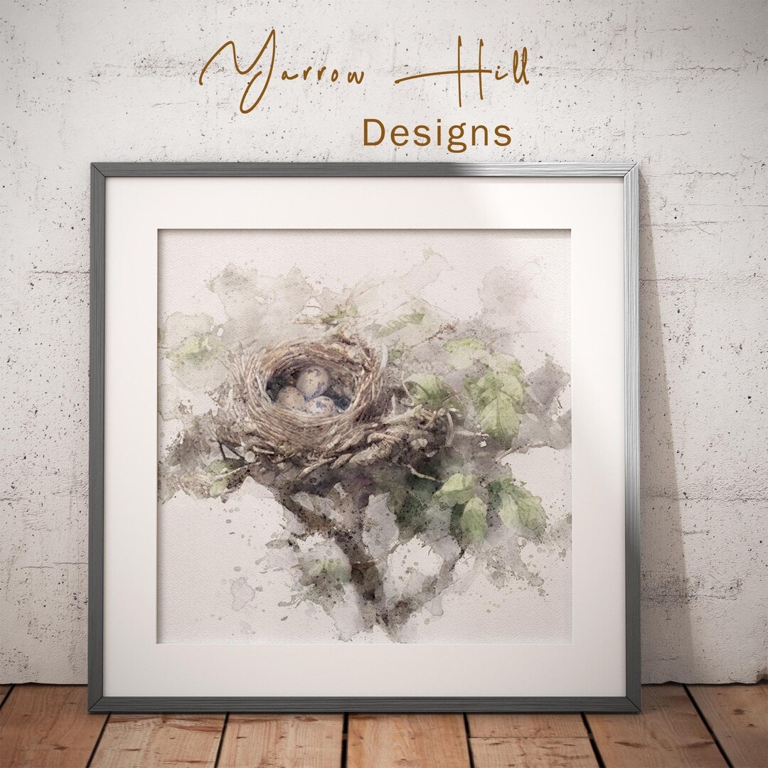 Bird Nest Art Print, Nest With Eggs Watercolor Painting, Downloadable ...