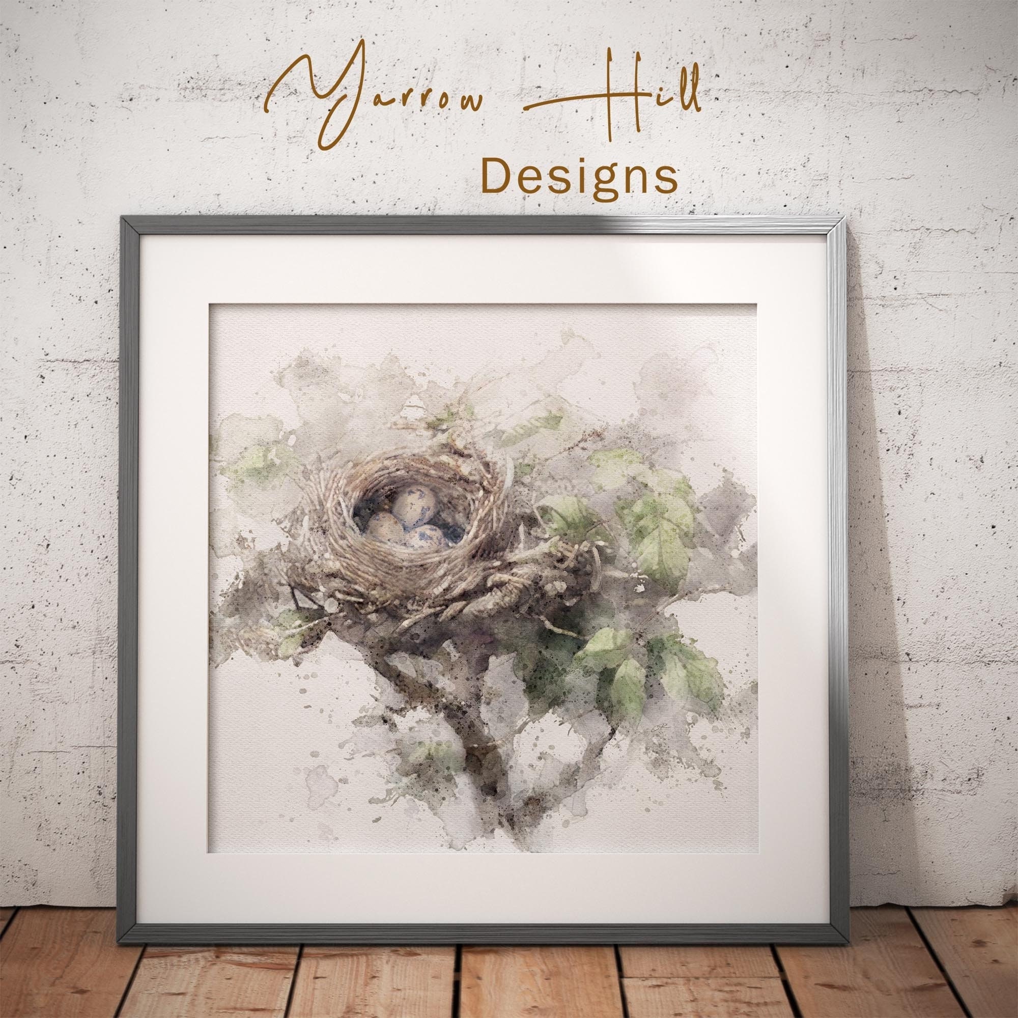 Bird Nest Art Print, Nest With Eggs Watercolor Painting, Downloadable ...