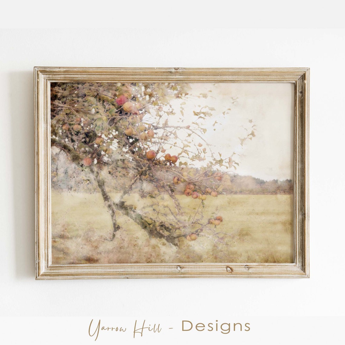 Apple Tree in Field, Fall Watercolor Landscape Painting, Printable Wall ...