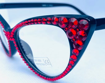 Rhinestone Red Glasses | Etsy
