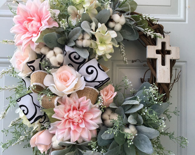 Farmhouse Wreath, Rustic Wreath, Lambs Ear Wreath, Easter Wreath ...