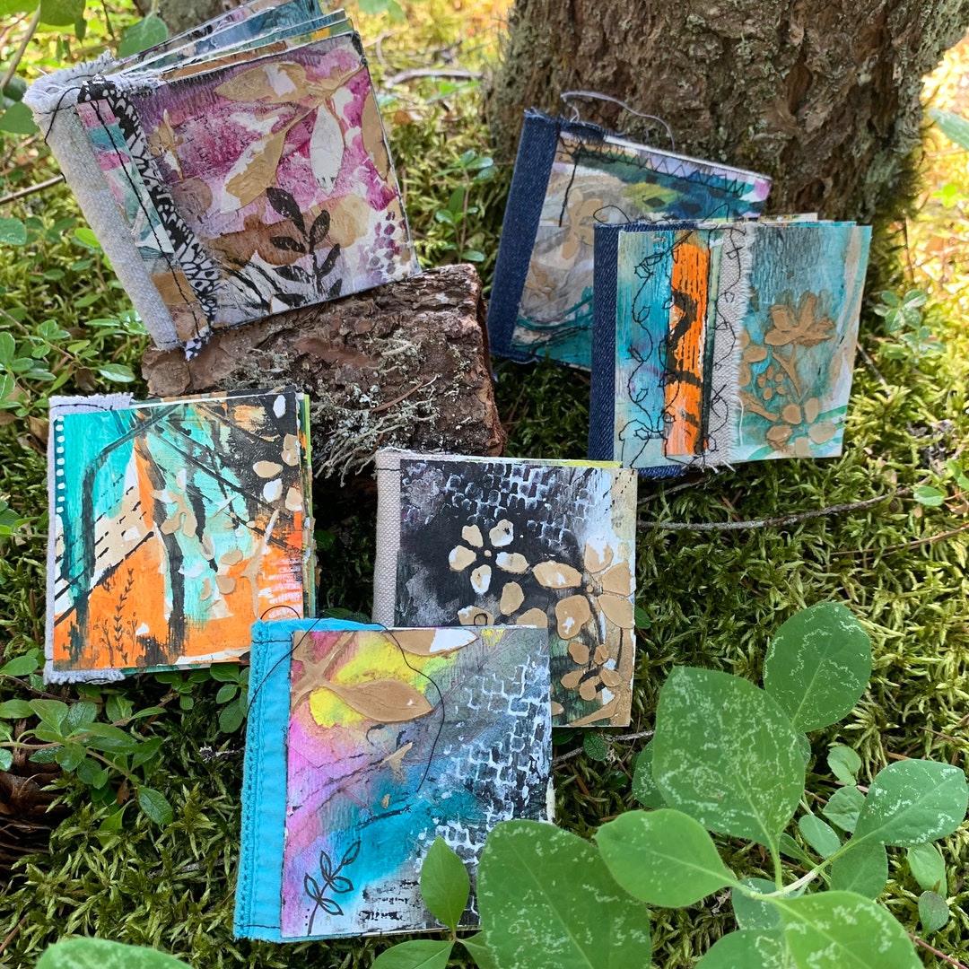 Mini Mixed Media Accordion Art Journal - Mixed Media Art Journal - Mini ...