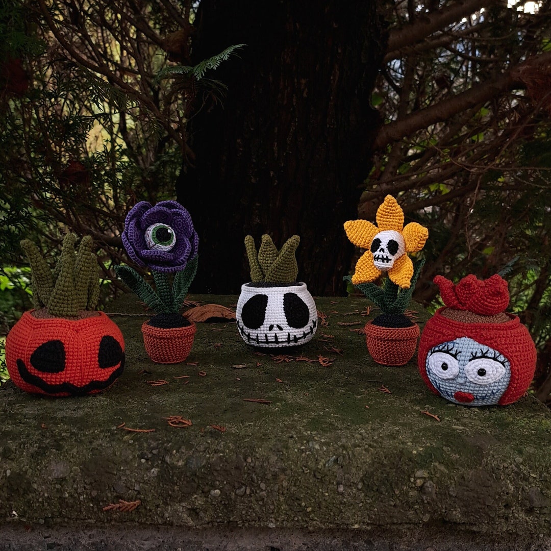 Halloween Crochet PATTERN Set 5 in 1, Halloween Fake Plants, Halloween ...