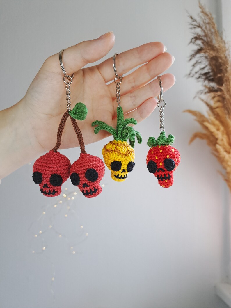 Crochet Fruit Skulls PATTERN 3 in 1, Amigurumi Halloween Keychain, Goth ...