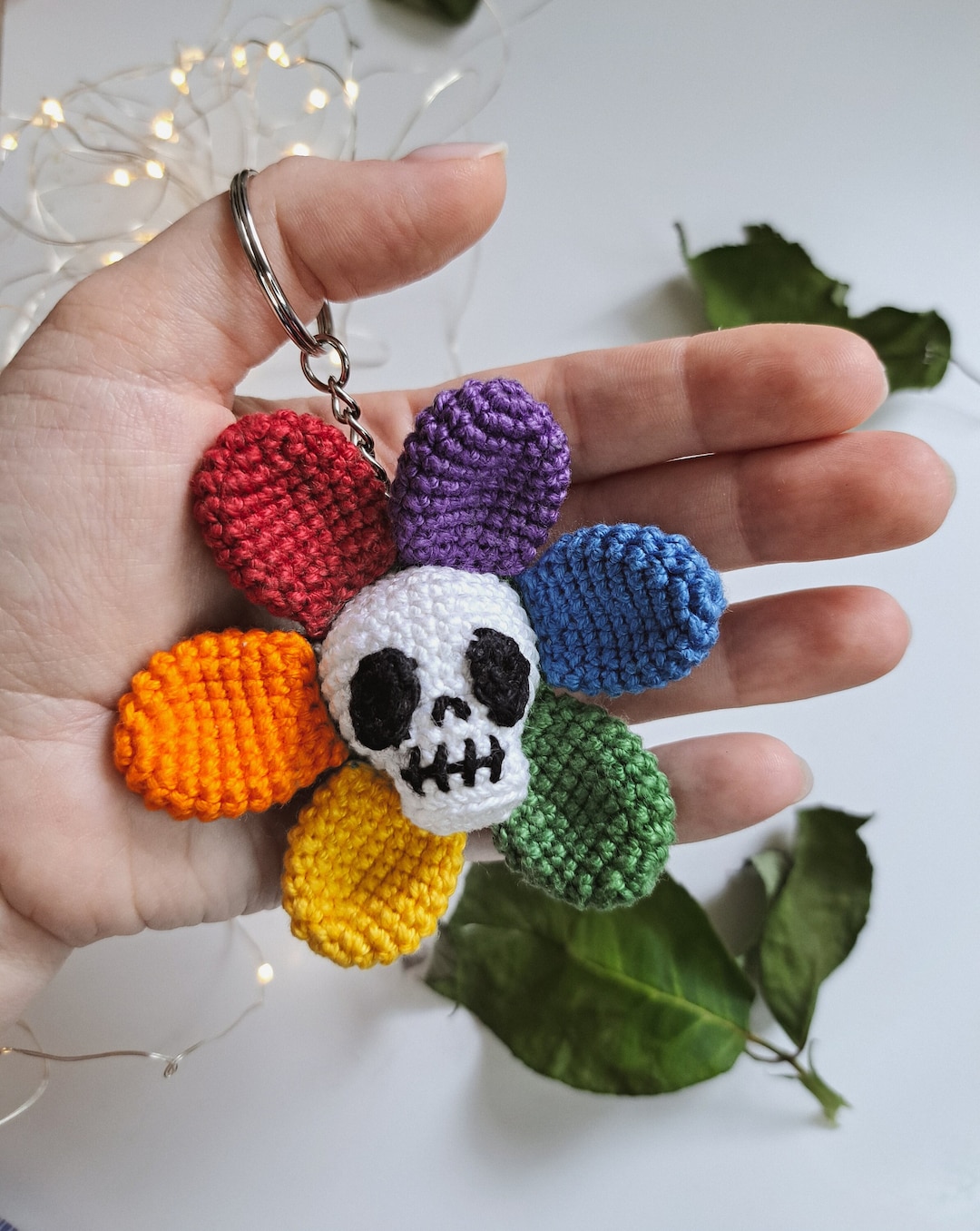Crochet Rainbow Skull Flower PATTERN, Amigurumi Pride Keychain ...