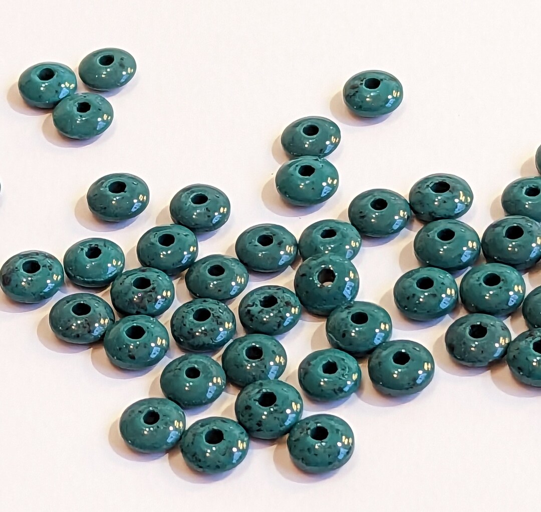 Tiny Speckled Teal Glass Spacer Discs - Etsy