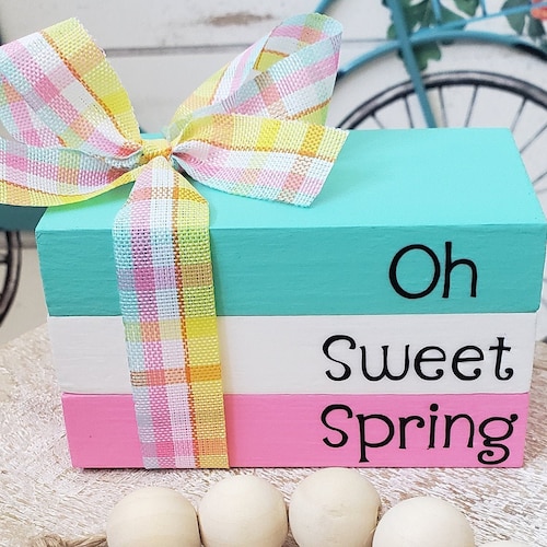 Spring Mini Book Stack/flower/tier Tray Decor/farmhouse/a - Etsy