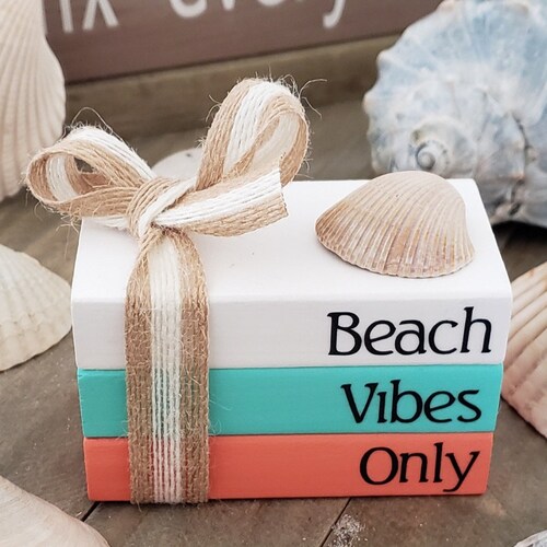 Beach Mini Book Stack/beach Vibes Only/seashell/coral and - Etsy