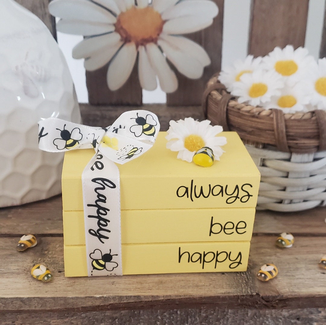 Bee Mini Book Stack/bee Happy/daisies/summer/spring/farmhouse/tiered ...
