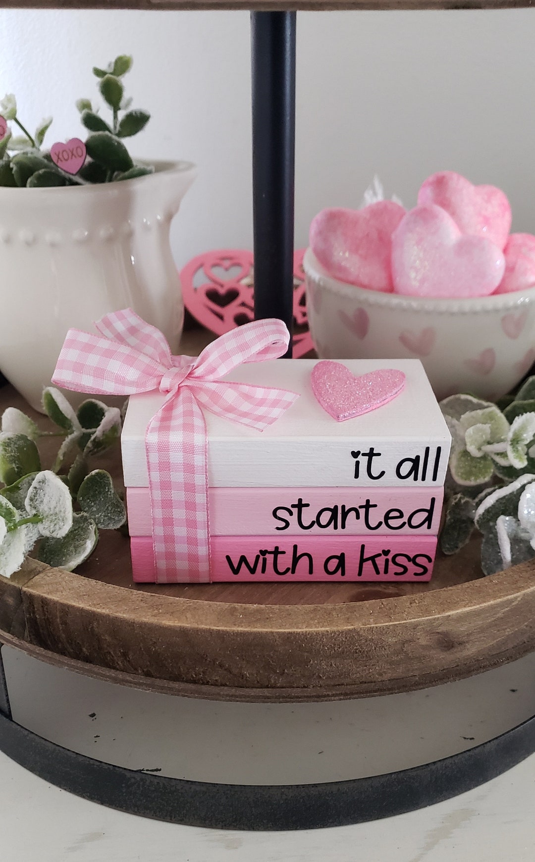 Valentines Day Mini Book Stack/pink Hearts/kiss/tiered Tray Decor ...