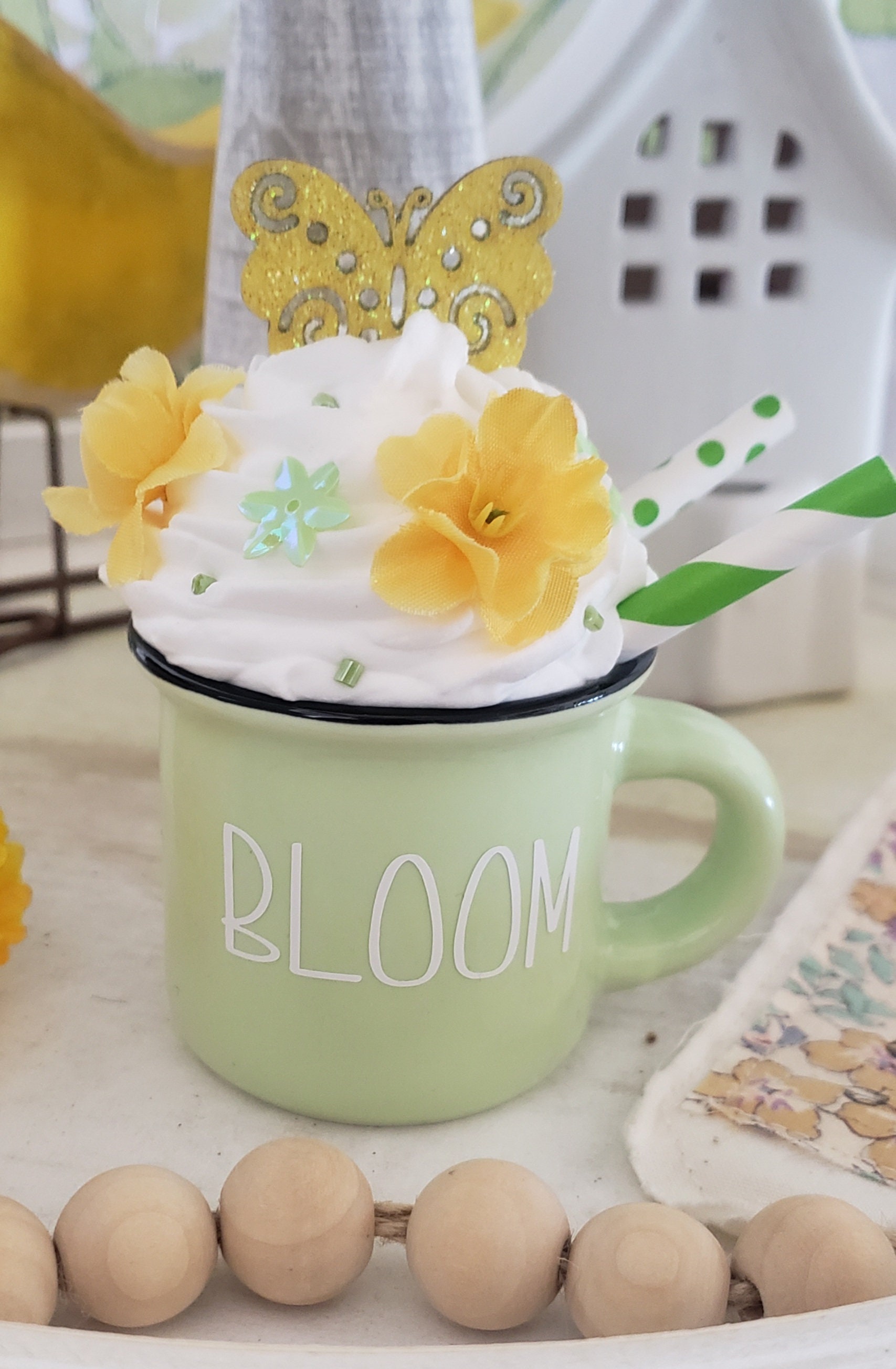 Spring Mini Mug With Faux Whipped Topping/butterfly/flowers/bloom/rae ...
