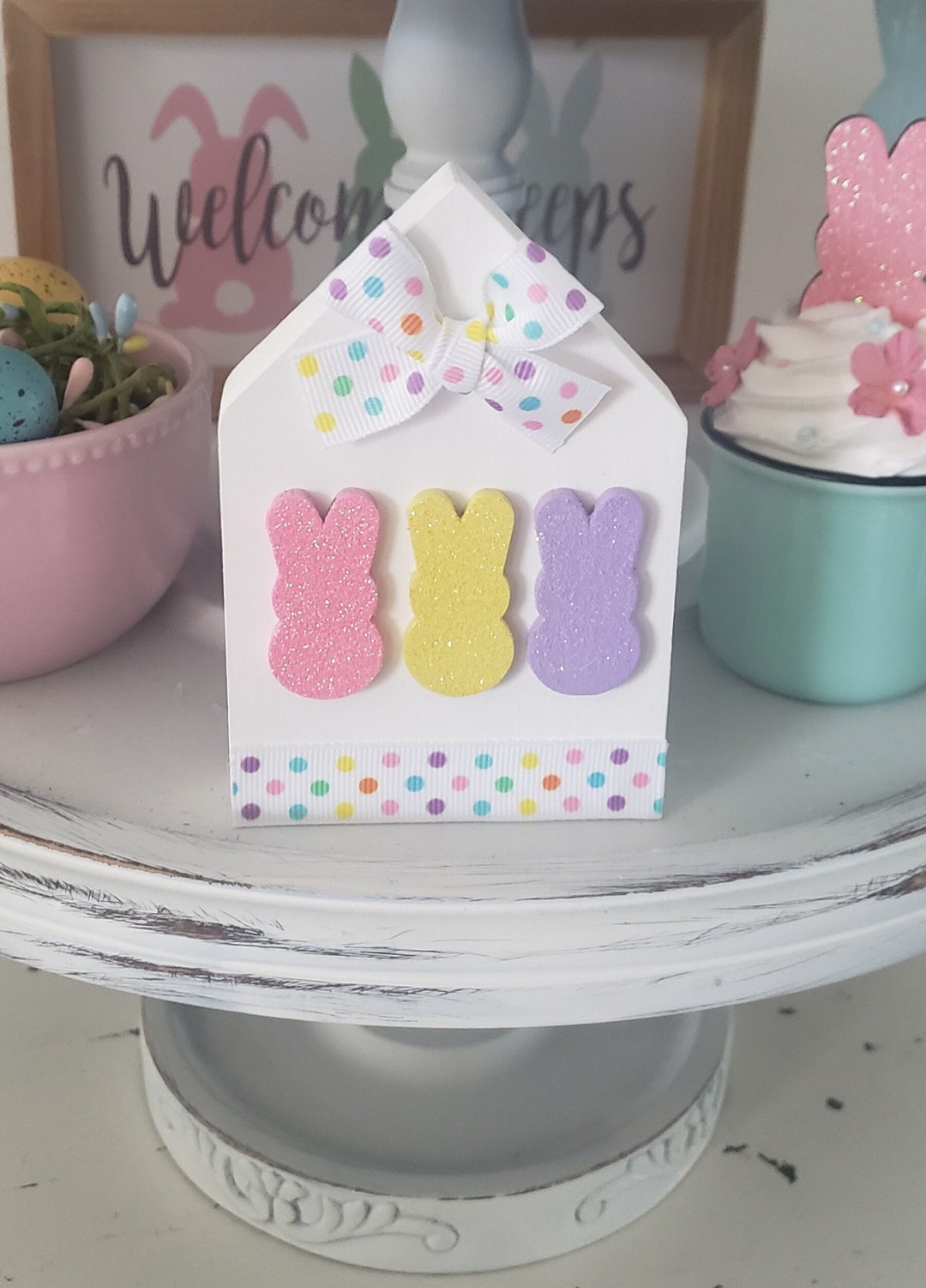 Peeps Mini Wood House/easter/bunnies/tiered Tray Decor/a - Etsy